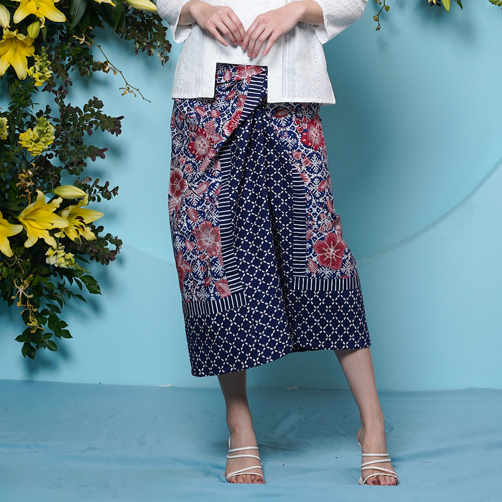 Jual NONA RARA - Lilit Blue Jlamprang P0169, Rok Batik Kasual Modern ...
