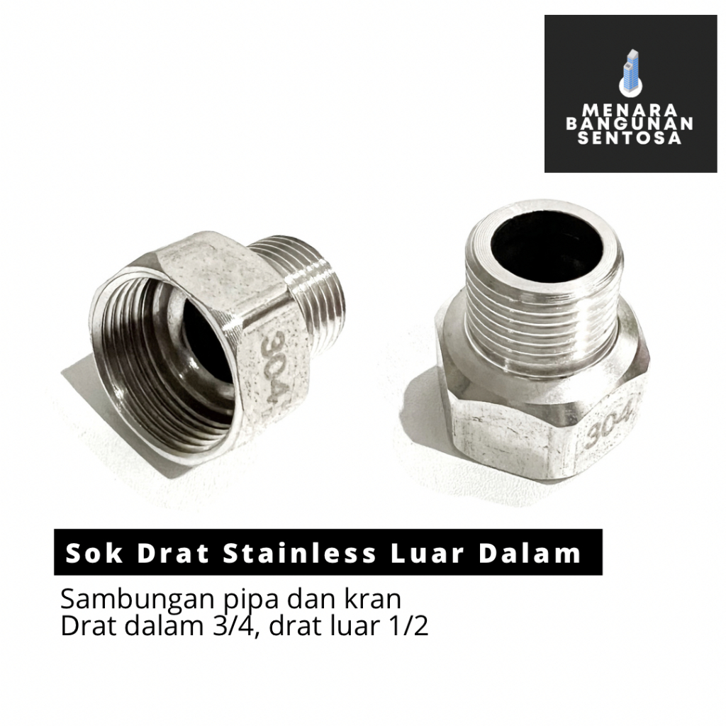 Jual Sok Kran Stainless Drat Luar Dalam 1/2" - 3/4" - Reducer Sock Sambungan Valve Ring Verloop ...