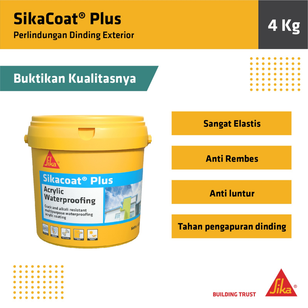 Jual SikaCoat Plus Pelapis Anti Bocor Elastis Dinding Tembok Luar 4Kg | Shopee Indonesia