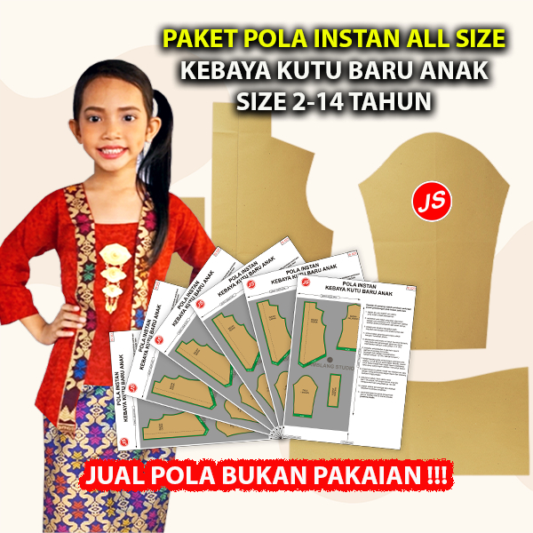 Jual paket Pola Instan All Size Kebaya Kutu Baru Anak Anak | Pola Semua Ukuran 2-14 Tahun ...