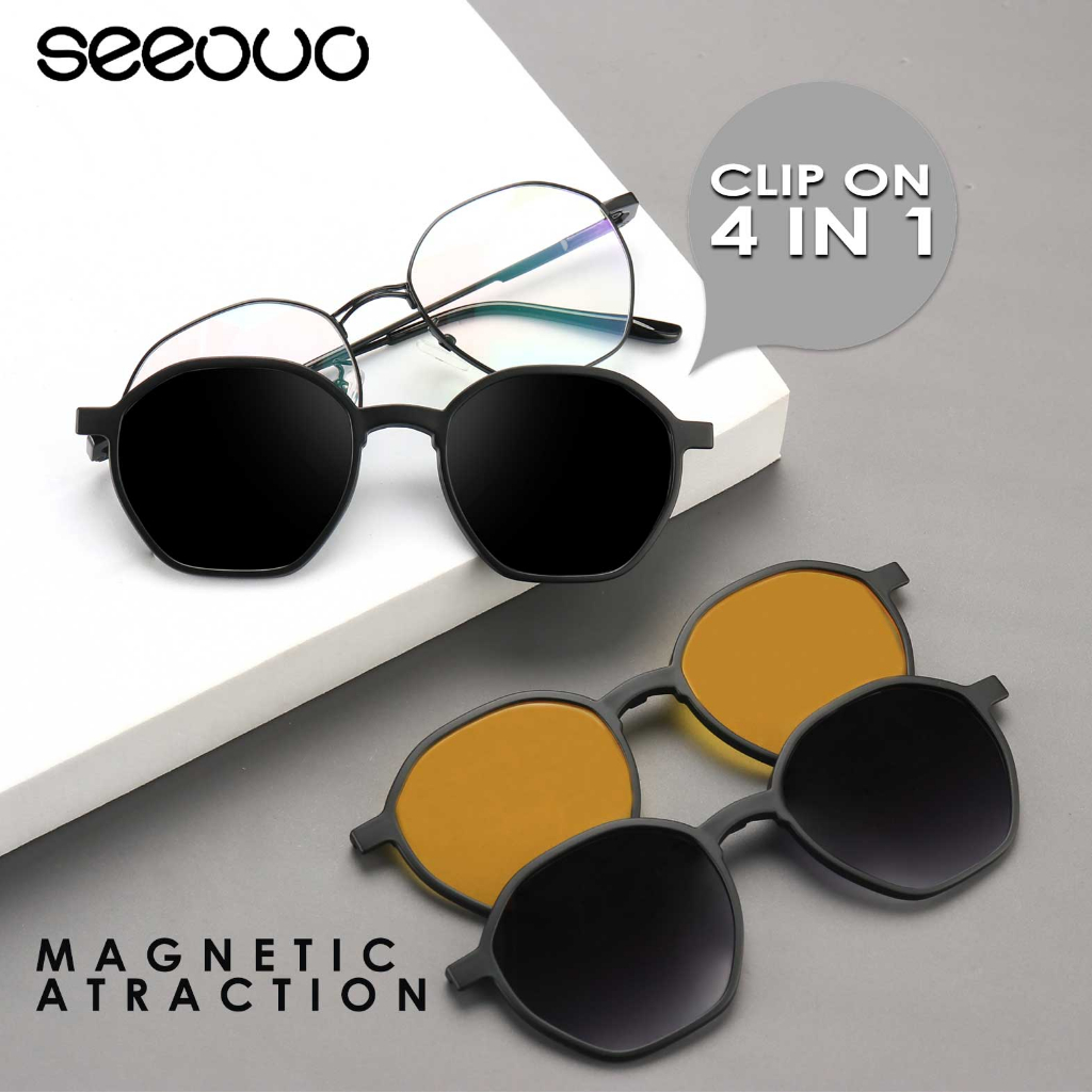 Jual Seeouo Kacamata Clip On 4in1 Free Lensa Polarized Night Vision ...