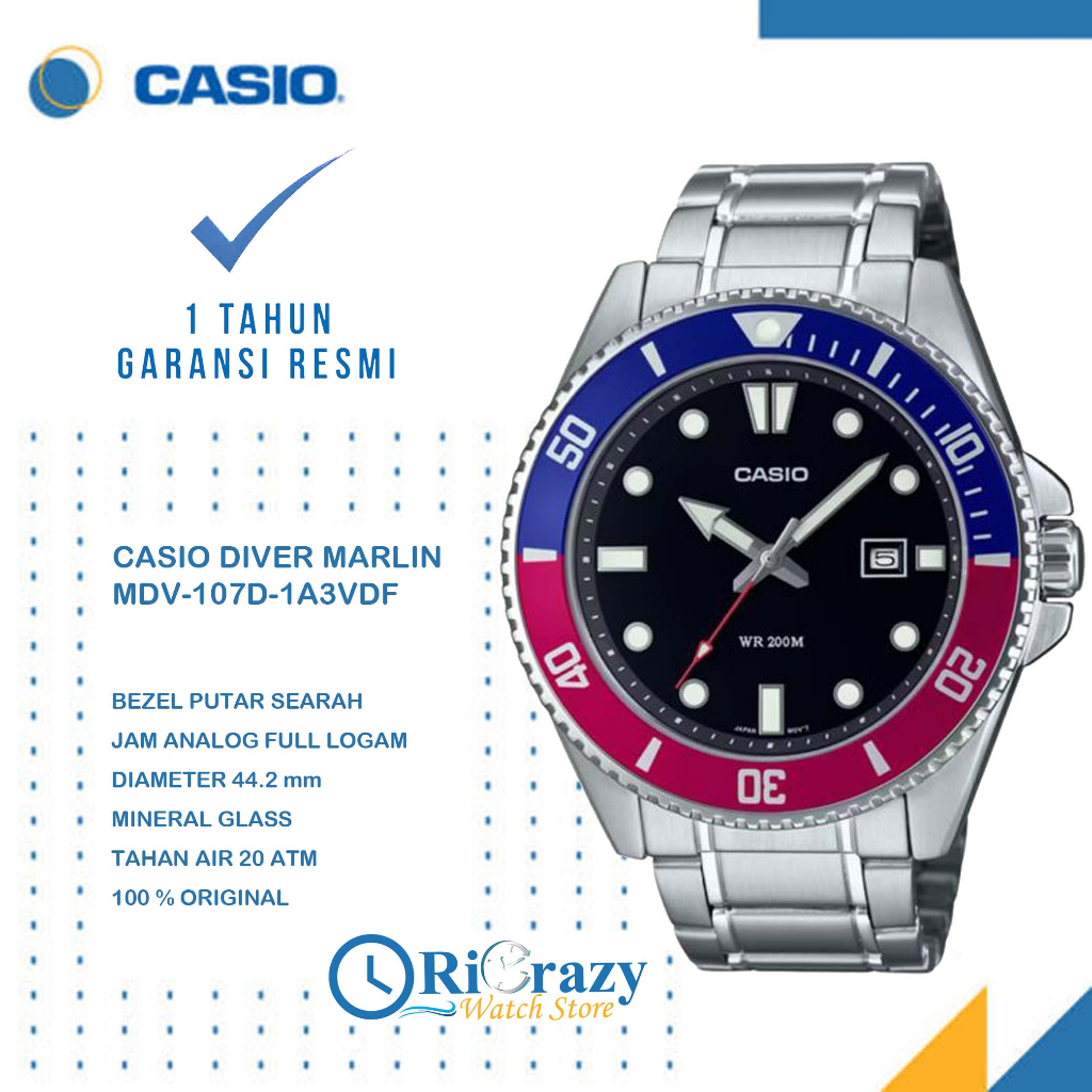 Jual [ PROMO ] Jam Tangan Pria Casio Diver Marlin Duro MDV-107D-1A3 ...