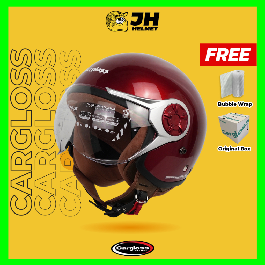 Jual Helm Cargloss Retro Original YRH Hijab Solid Deep Red Met Glossy ...