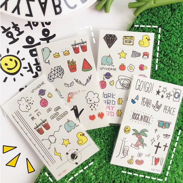 Jual Sticker Mini Cartoon Kartun Tatto Simple Lucu Beragam Model ...