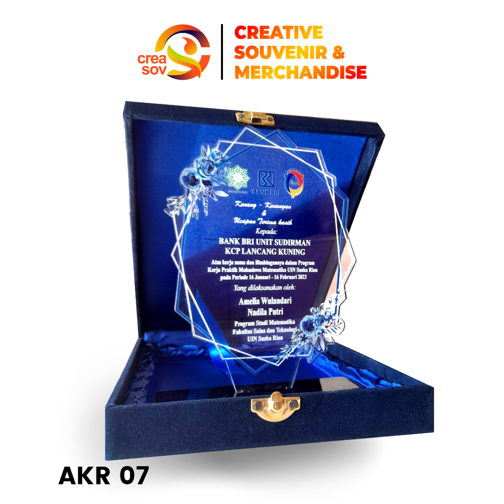 Jual Creasov Plakat Akrilik + Box Bludru 19 x 13,5 cm, Plakat Piagam ...