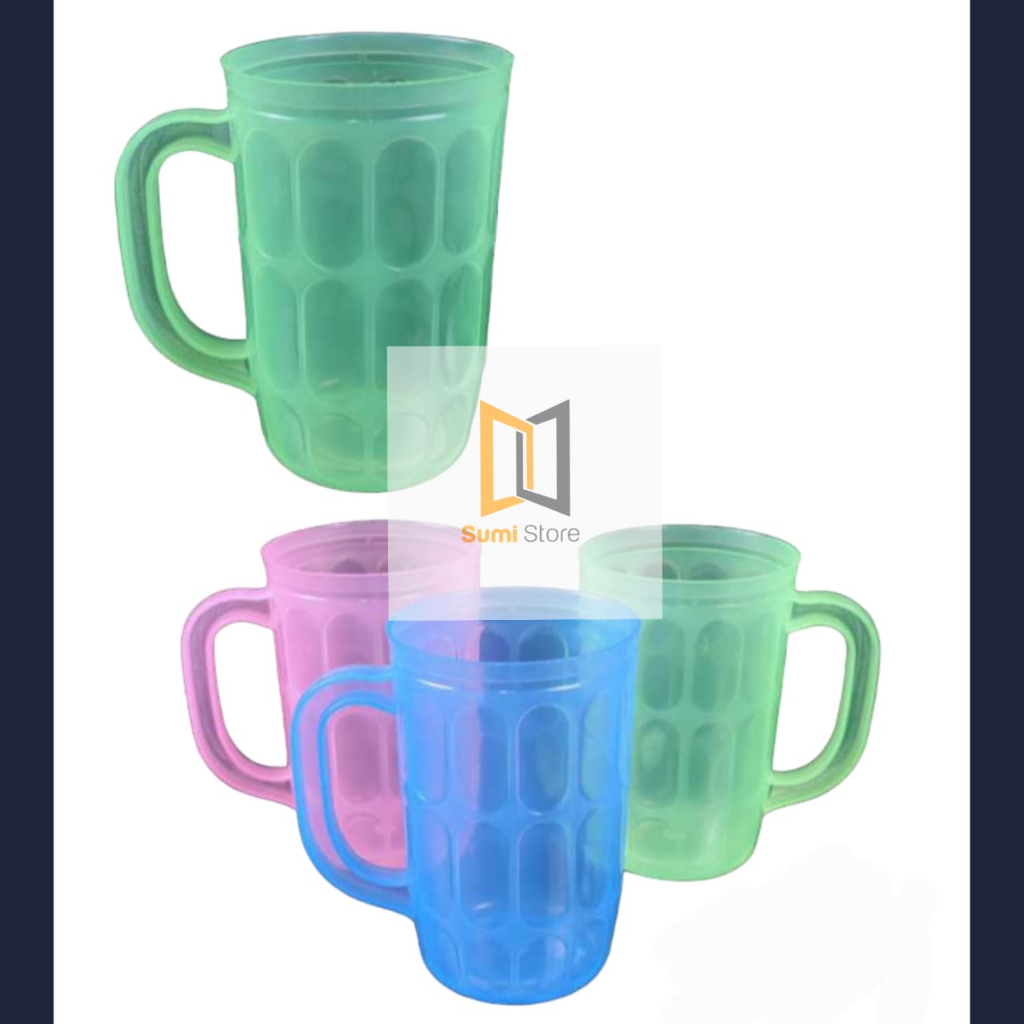Jual [6pcs] Gelas Cangkir Plastik Mug Plastik Besar Dengan Pegangan ...