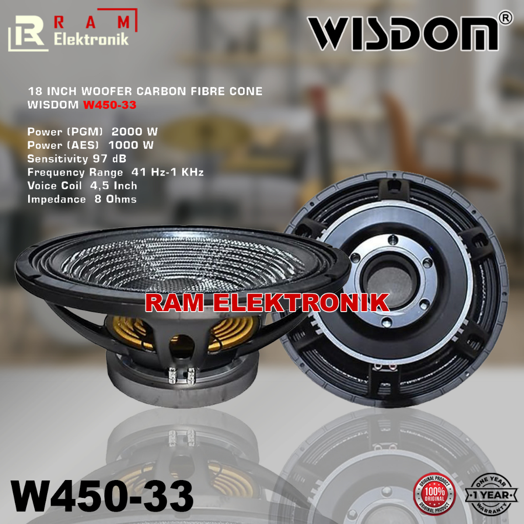 Jual WISDOM W450-33 / W45033 Komponen Speaker 18 Inch Carbon 2000 Watt ...