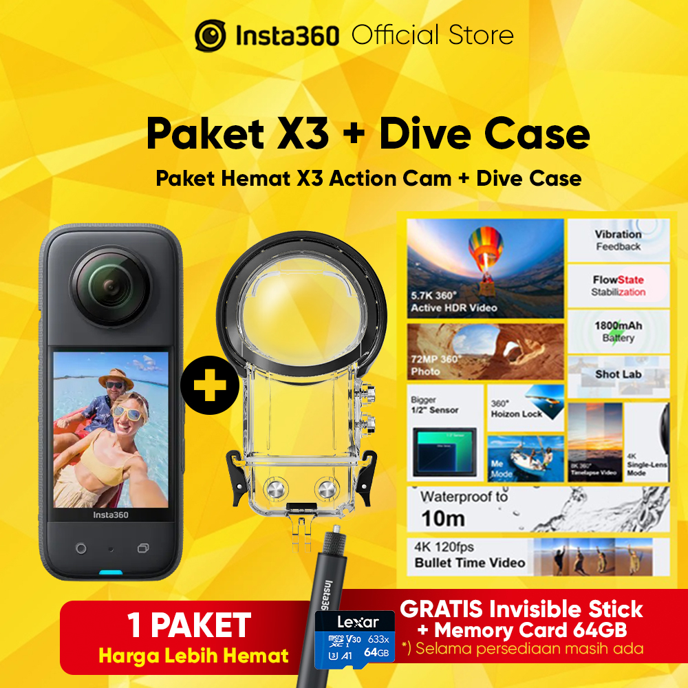 Jual Insta360 X3 Paket Bundling 360 Action Camera + Battery/ Motorcycle ...