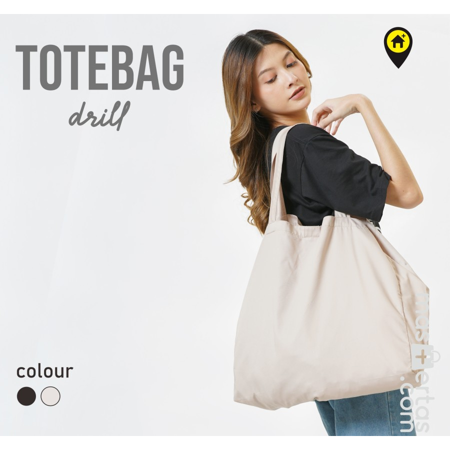 Jual Tas kain drill besar Totebag wanita polos belanja custom cream ...