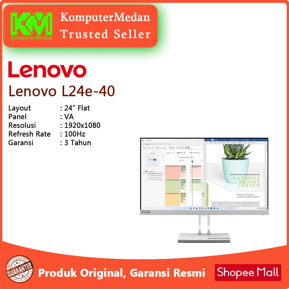 Jual LED MONITOR LENOVO L24e-40 (24:/SILVER/FHD/VA/100Hz/4ms/HDMI/VGA ...