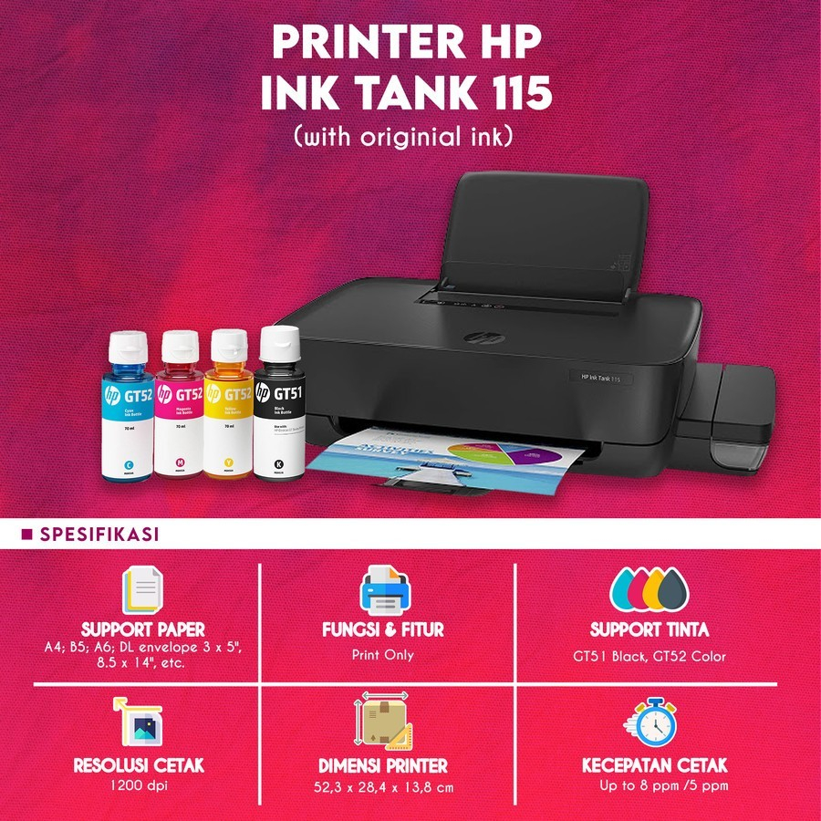 Jual Printer HP Ink Tank 115 (2LB19A) Print Only A4 Garansi Resmi HP115 ...