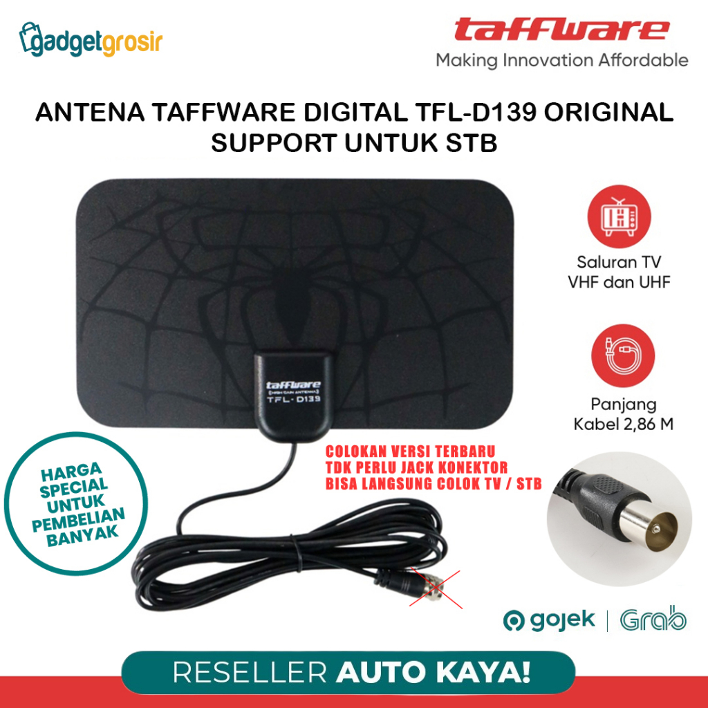 Jual Antena TV Digital Taffware TFL D139 Booster Original STB High Gain 25-dB Indoor Kabel 3 ...