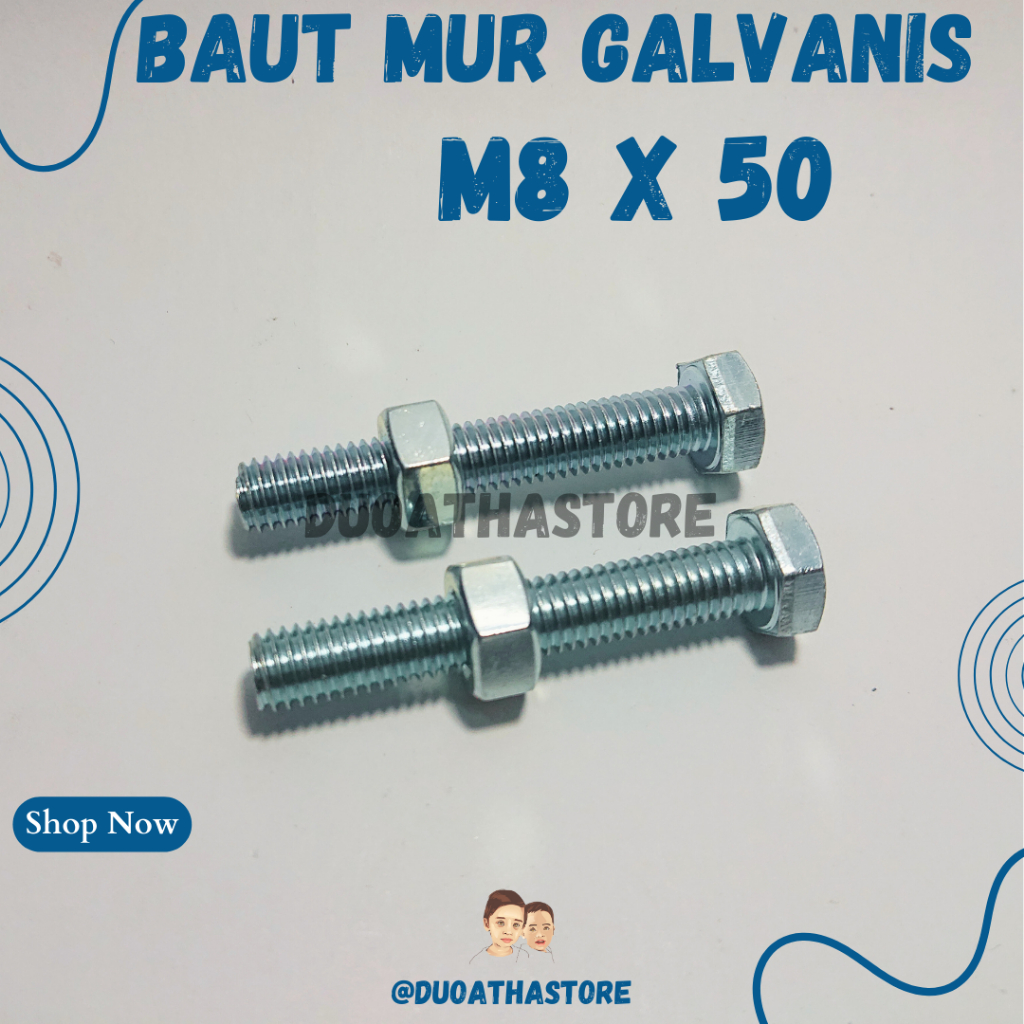 Jual M8x50 Baut Mur M8 X 50 BMP Galvanis Putih | Shopee Indonesia