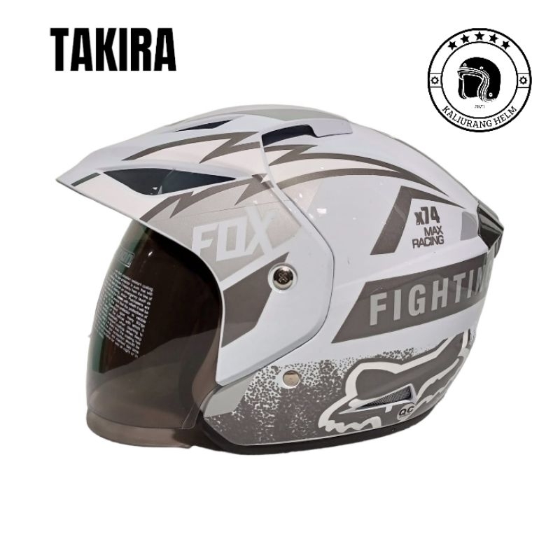 Jual HELM MOTOR SNI TAKIRA MOTIF FOX WHITE SILVER HELM HALF FACE ...