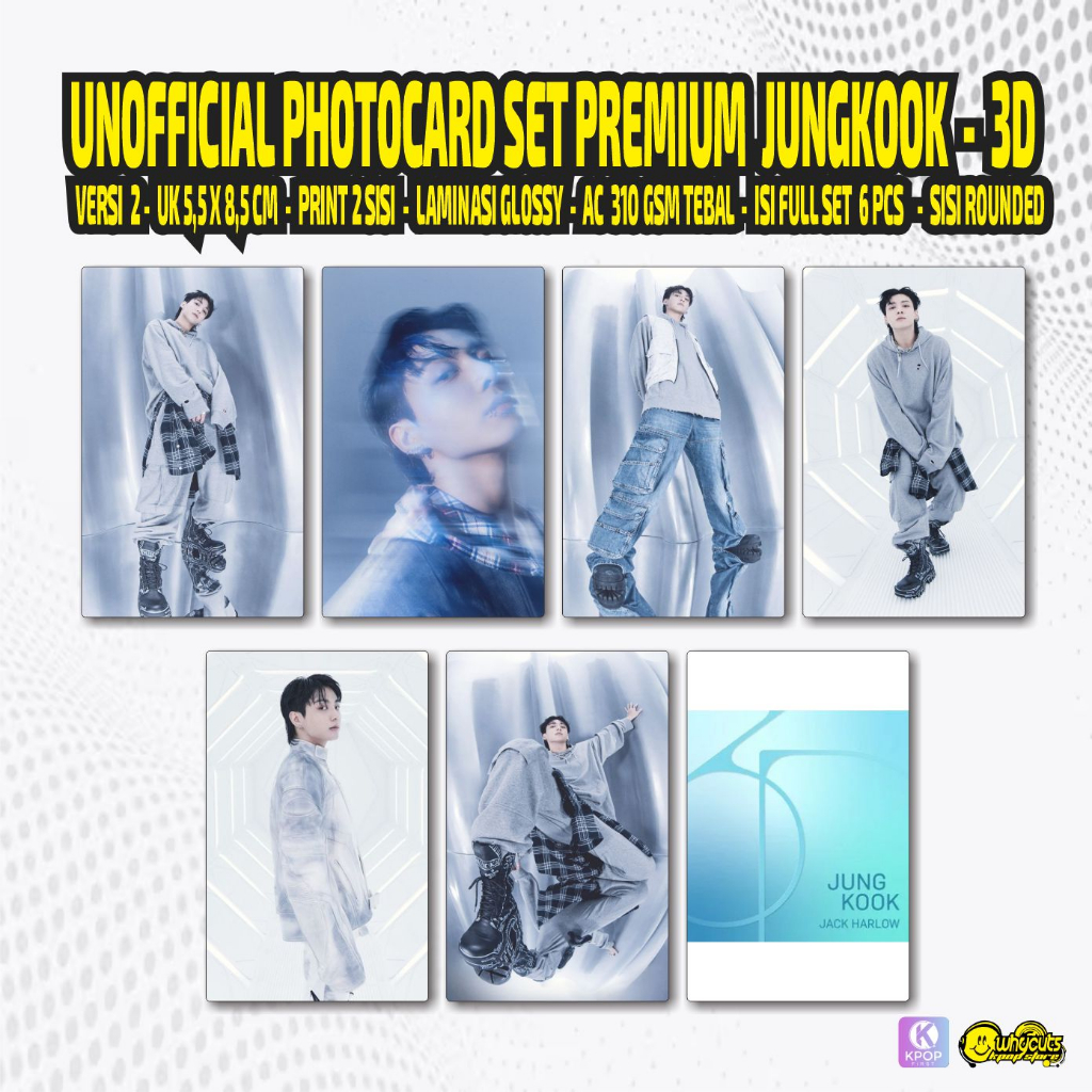 Jual Unofficial Photocard Set Premium Jungkook 3D / print 2 sisi laminasi glossy anti air ...