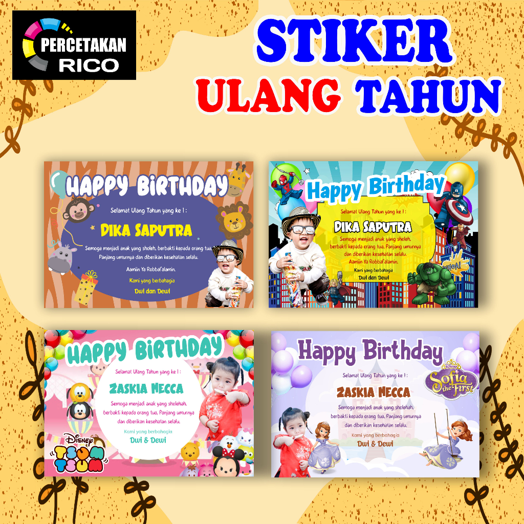 Jual Kartu/Stiker Ulang Tahun Anak Label Kotak Nasi Bento/ ISI 20PCS ...