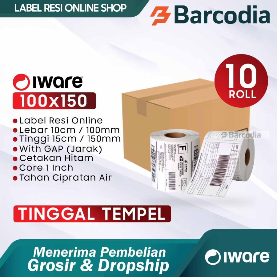 Jual (Isi 10 roll ) LABEL BARCODE 100 X 150 KERTAS STICKER THERMAL 100x150 mm | Shopee Indonesia