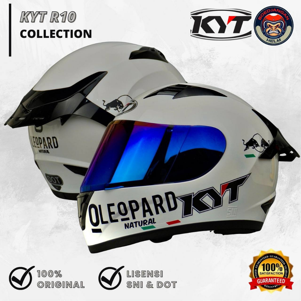 Jual HELM KYT R10 SOLID WHITE PAKET LEOPARDD REDBULL STIKER | HELM KYT ...