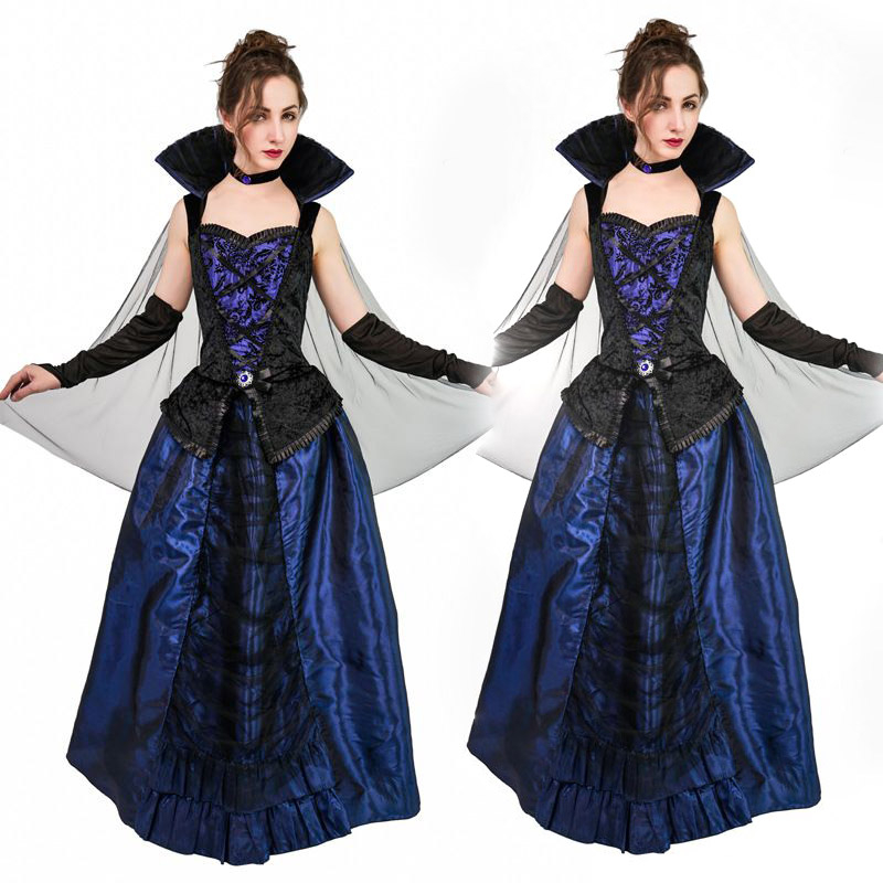 Jual kostum drakula vampure halloween wanita motif warna hitam biru tua ...
