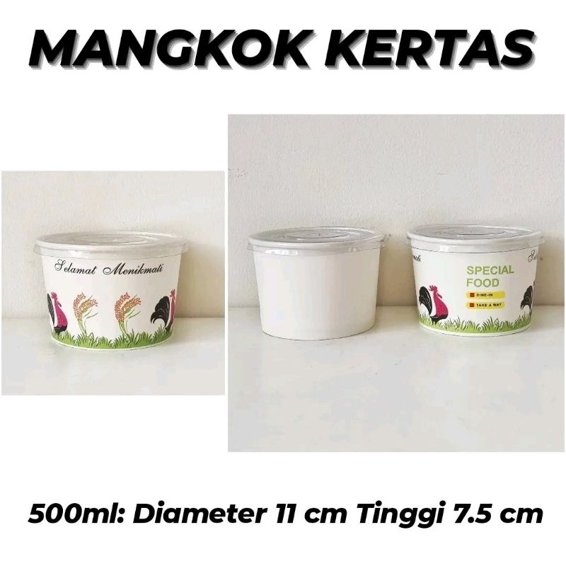 Jual PAPER BOWL 500ml POLOS MOTIF / PAPER BOWL + TUTUP / MANGKOK KERTAS ...