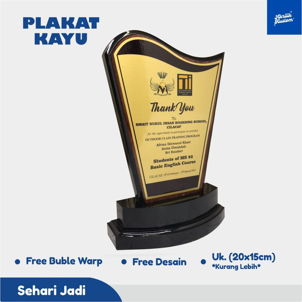Jual Plakat Kayu Layang Penghargaan Kunjungan Industri / Plakat Magang ...