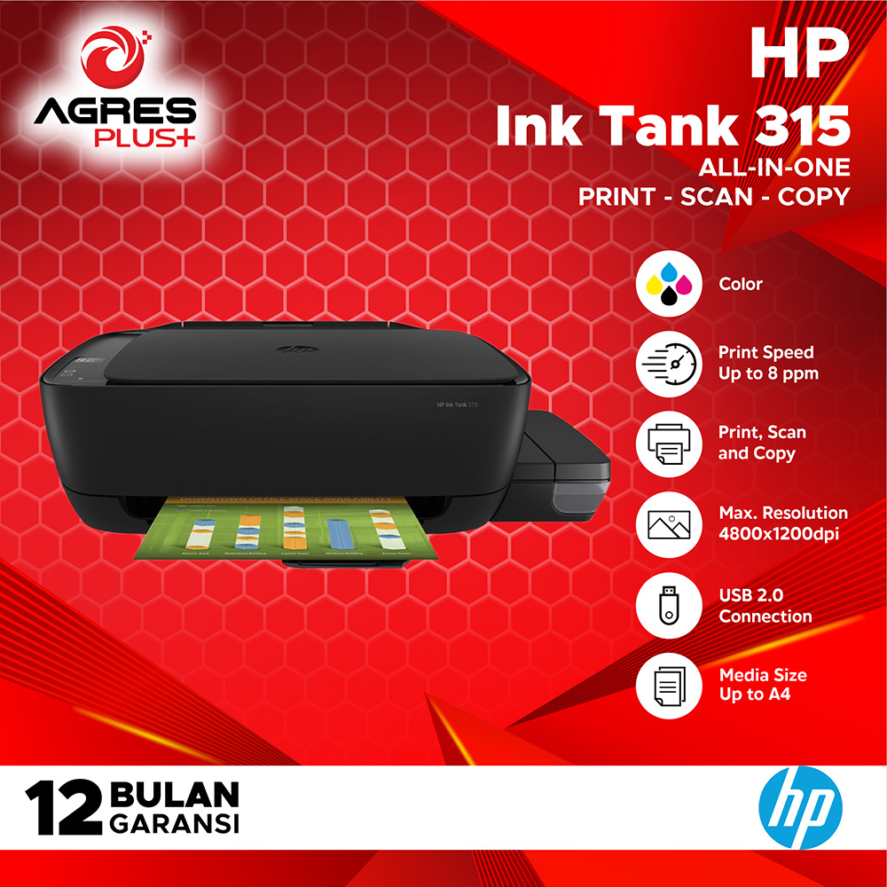 Jual HP Printer Ink Tank 315 All In One Print Scan Copy AGP | Shopee ...