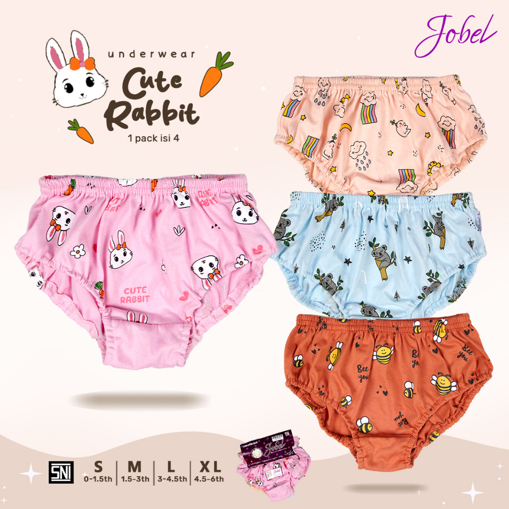 Jual KAZEL Jobel Girl Underwear - Cute Rabbit / Mushroom Edition (4 Pcs) 0-6 Tahun | Shopee ...