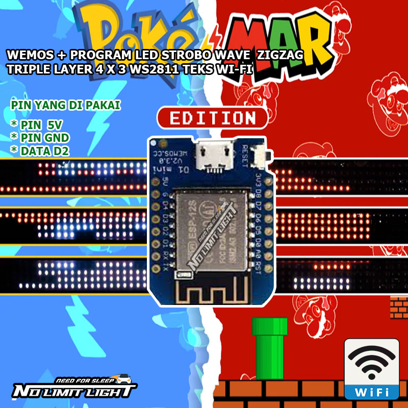 Jual Chip Wemos Program Modul LED Strobo Wave Kaca Mobil Teks Wifi Triple Layer 3 X 4 Baris ...