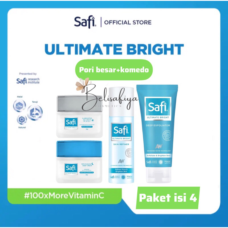 Jual Safi Ultimate Bright paket isi 4 Deep Exfoliator 100ml+ Skin Refiner 100ml+ Illuminathing ...