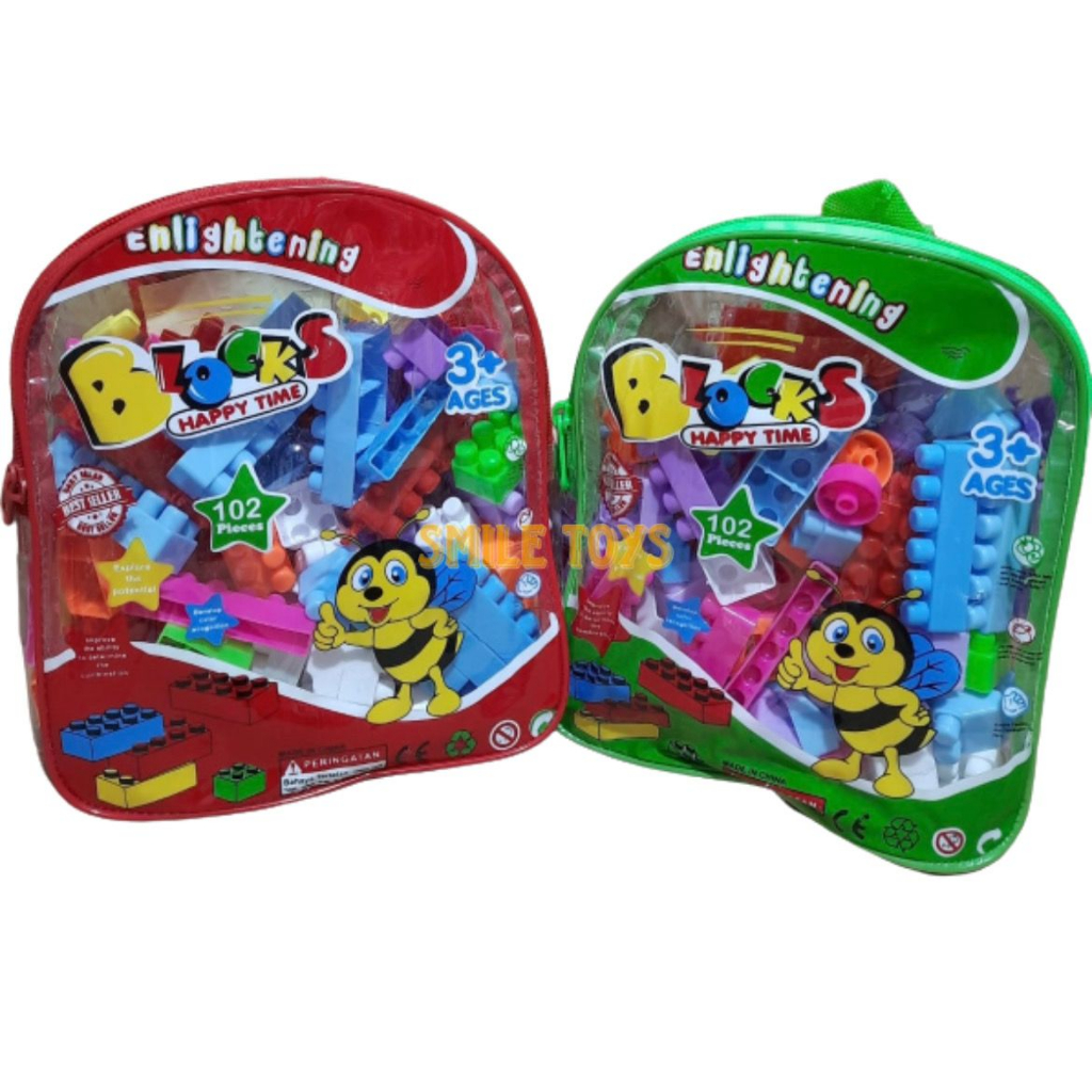 Jual Mainan Anak Block Edukasi Happy Time Tas Isi 102pcs Building ...