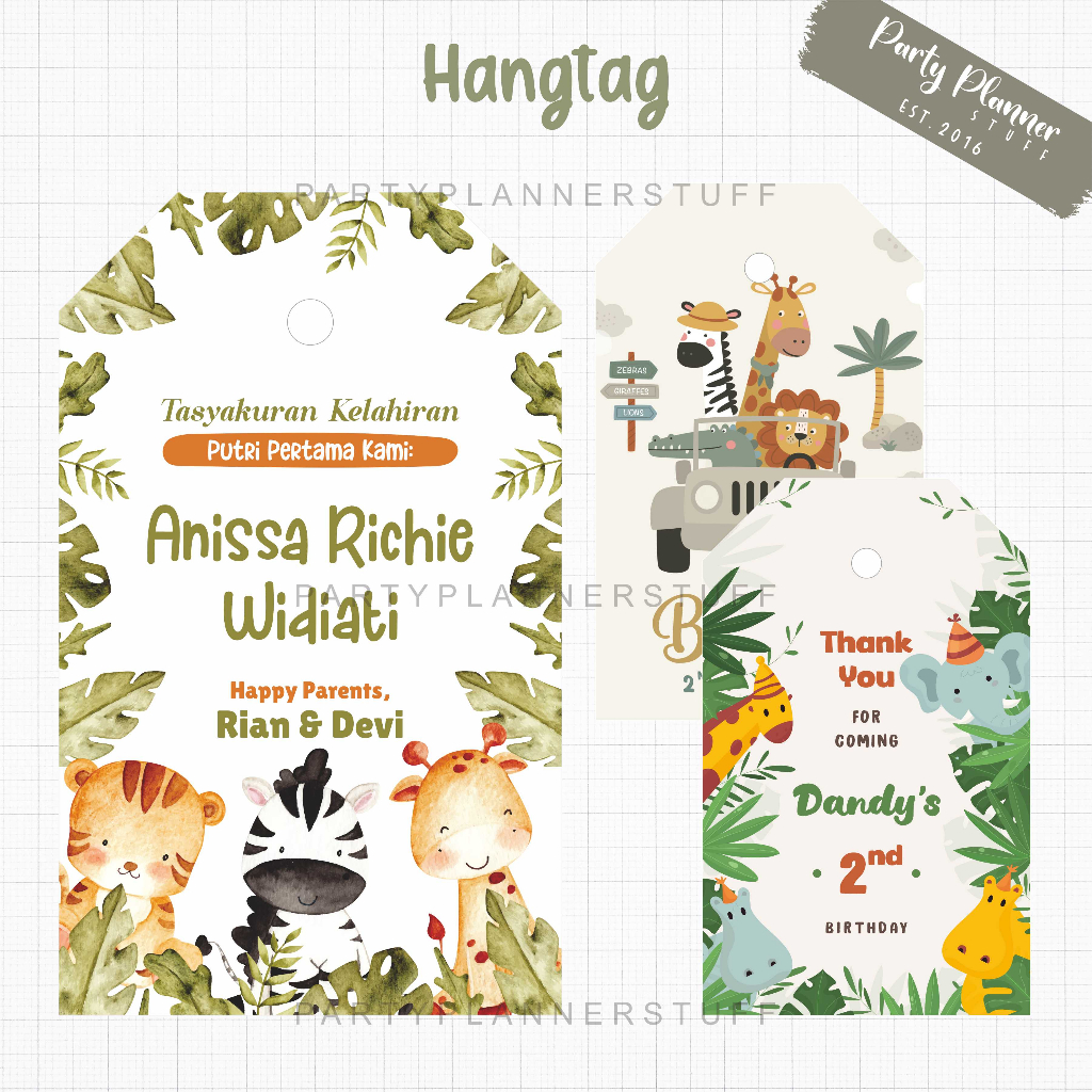 Jual Hangtag birthday tema animal / jungle / tag souvenir happy ...