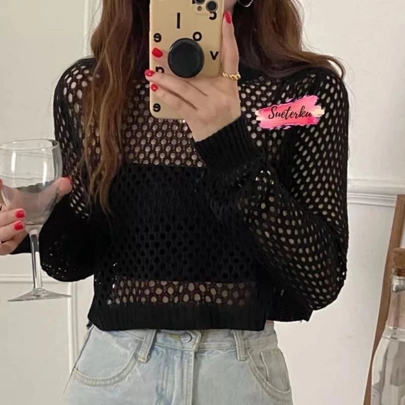 Jual CROP TOP JARING OVERSIZE TANGAN BALON WANITA ATASAN JARING TERBARU ...