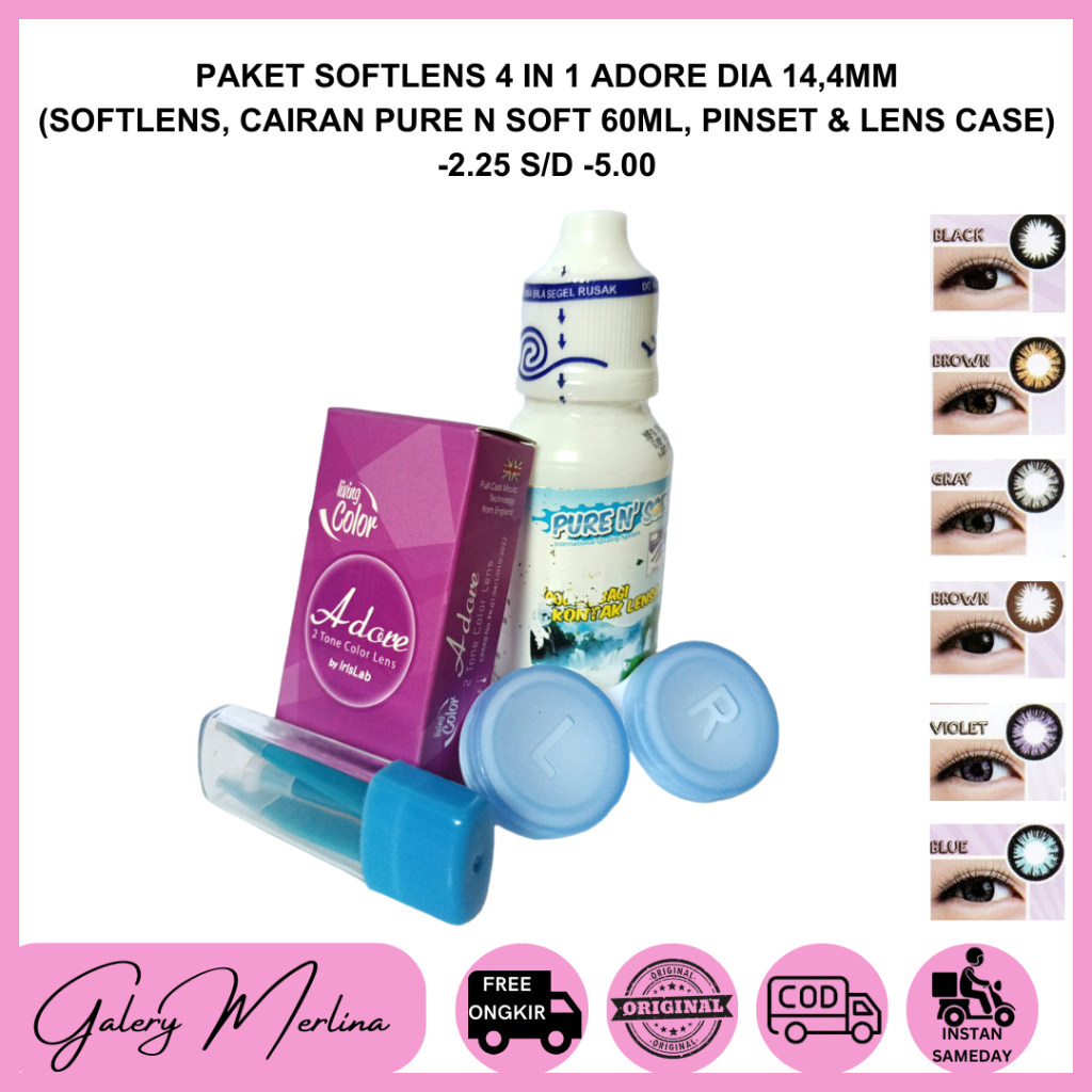 Jual PAKET SOFTLENS 4IN1 ADORE 1 TONE & 2 TONE DIA 14,4 mm NORMAL MINUS ...