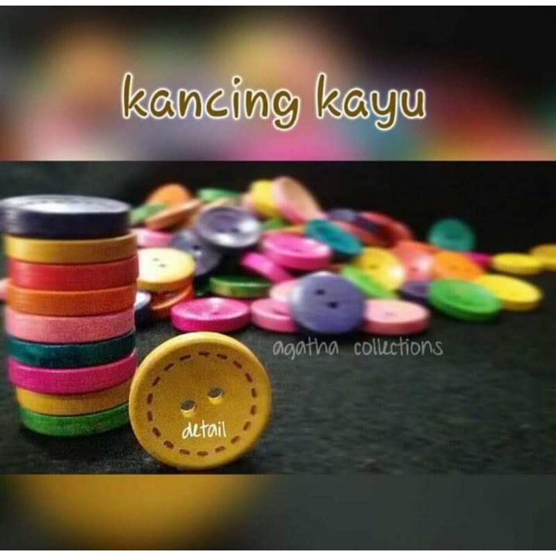 Jual Kancing baju/kancing hias kayu/kancing kayu warna besar 18mm per ...