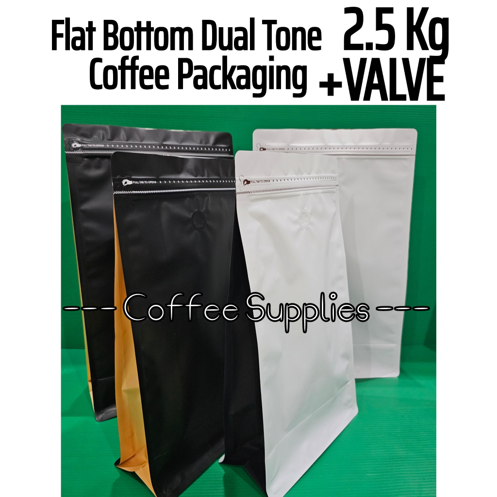 Jual Flat Bottom Dual Tone 2.5Kg 2500g VALVE kemasan kopi jumbo coffee ...