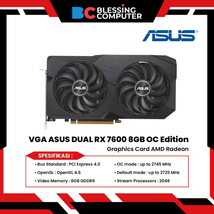 Jual VGA ASUS DUAL RX 7600 8GB OC Edition | Shopee Indonesia
