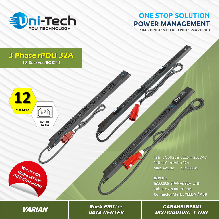 Jual PDU Rack 3 Phase - PDU Rack 12, 18, 24 Socket IEC C13 32A - POWER DISTRIBUTION UNIT ...