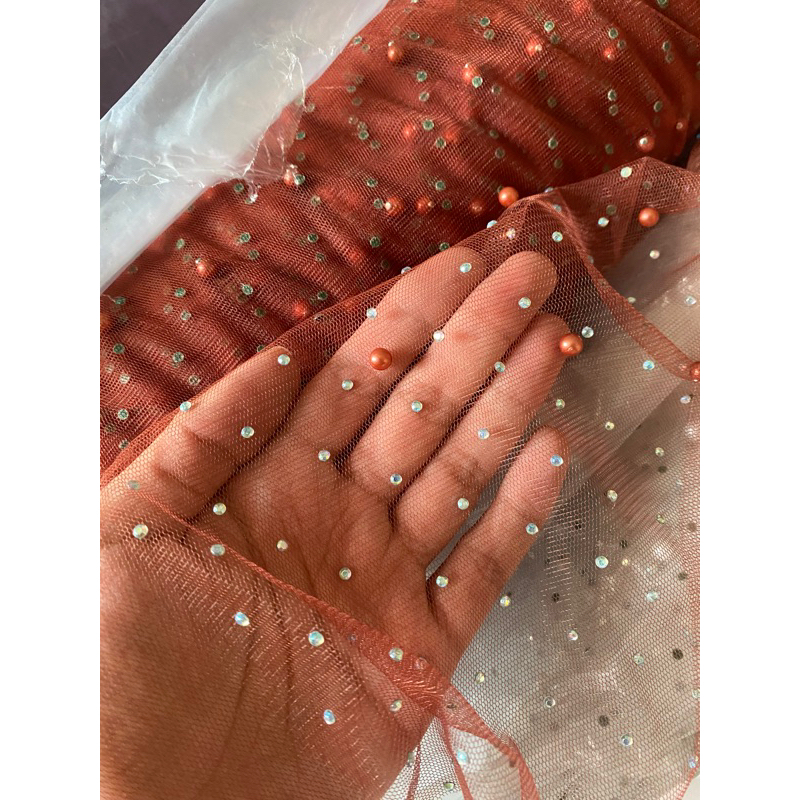 Jual Kain TILE STONE MUTIARA / TULLE RHINESTONE SWAROSKI / RHINE ...
