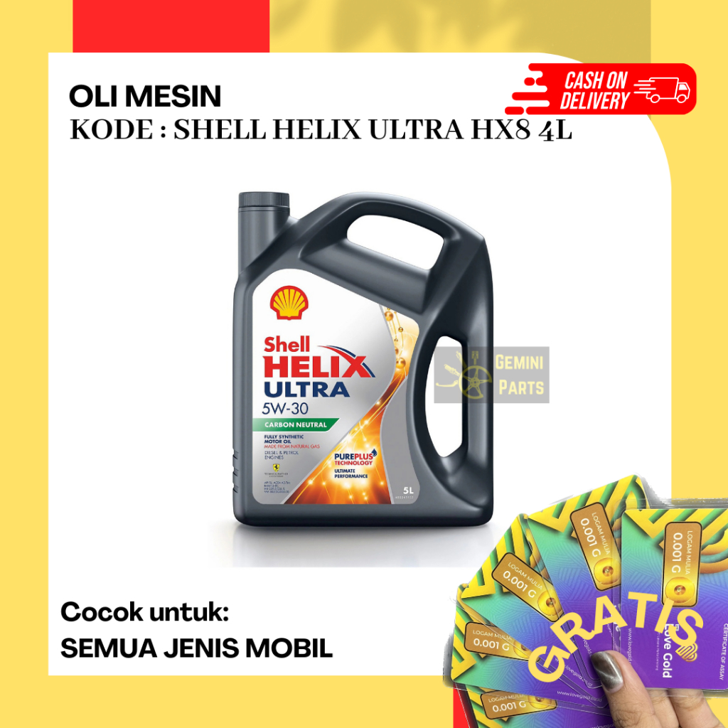 Jual OLI SHELL HELIX ULTRA HX8 5W-30 CARBON NEUTRAL 4LITER GALON ...