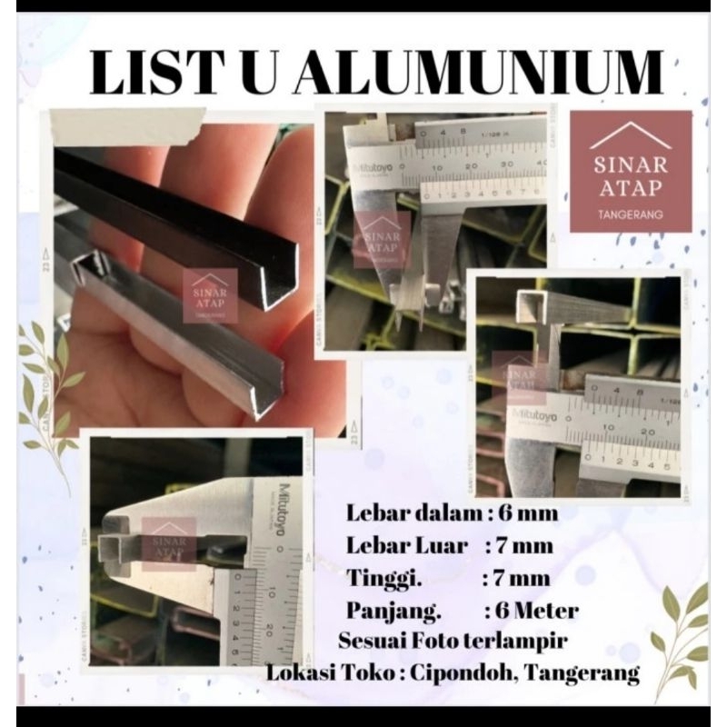 Jual List U Alumunium Ukuran 5mm Panjang 6 Meter | Shopee Indonesia