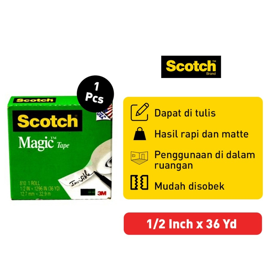 Jual 3M Scotch 810 12mm Magic Tape 1/2 in x 36 Yard ++++ | Shopee Indonesia