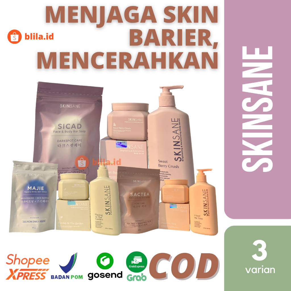 Jual SKINSANE Body Serum 250ml Scrub 250gr Bar Soap 80gr Brightening ...