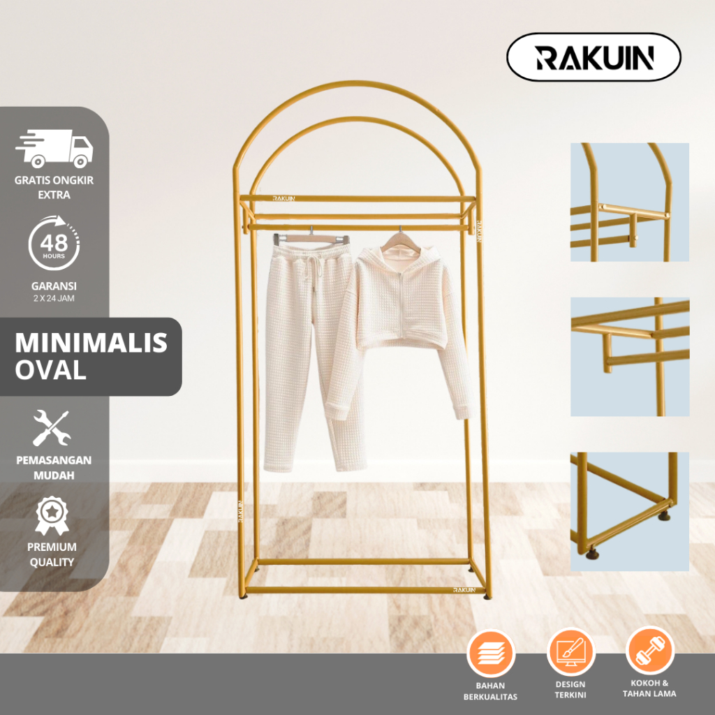 Jual MINIMALIS OVAL - STANDING MINIMALIS OVAL GOLD/GAWANG BAJU/RAK ...