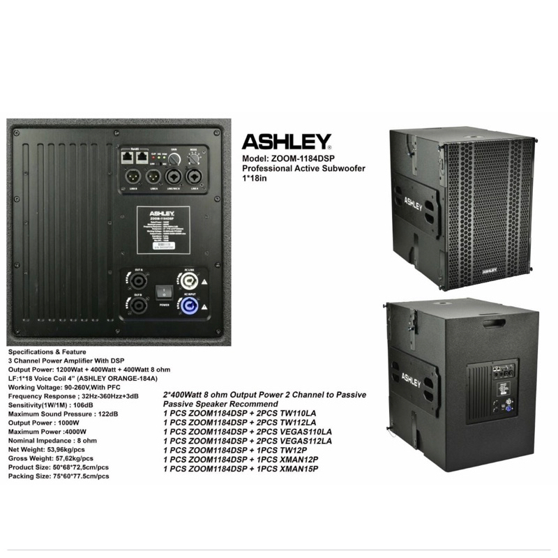Jual Subwoofer Aktif Ashley Zoom 1184 DSP Original 18 inch Active ZOOM1184 DSP | Shopee Indonesia
