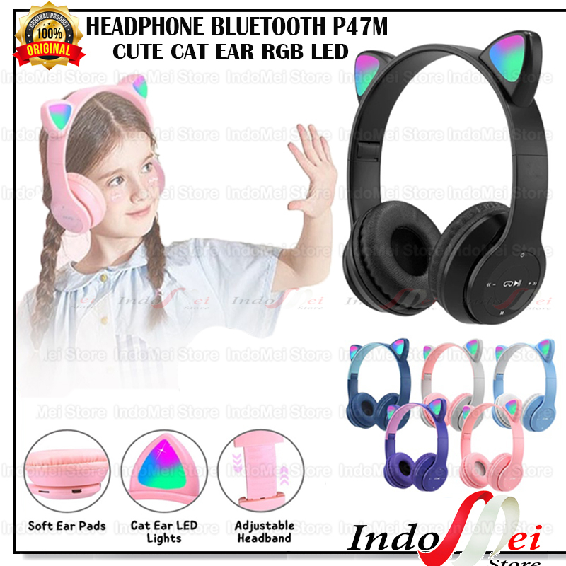 Jual Headphone Bluetooth P47M RGB LED / Cute Cat Ear Wireless Audio ...