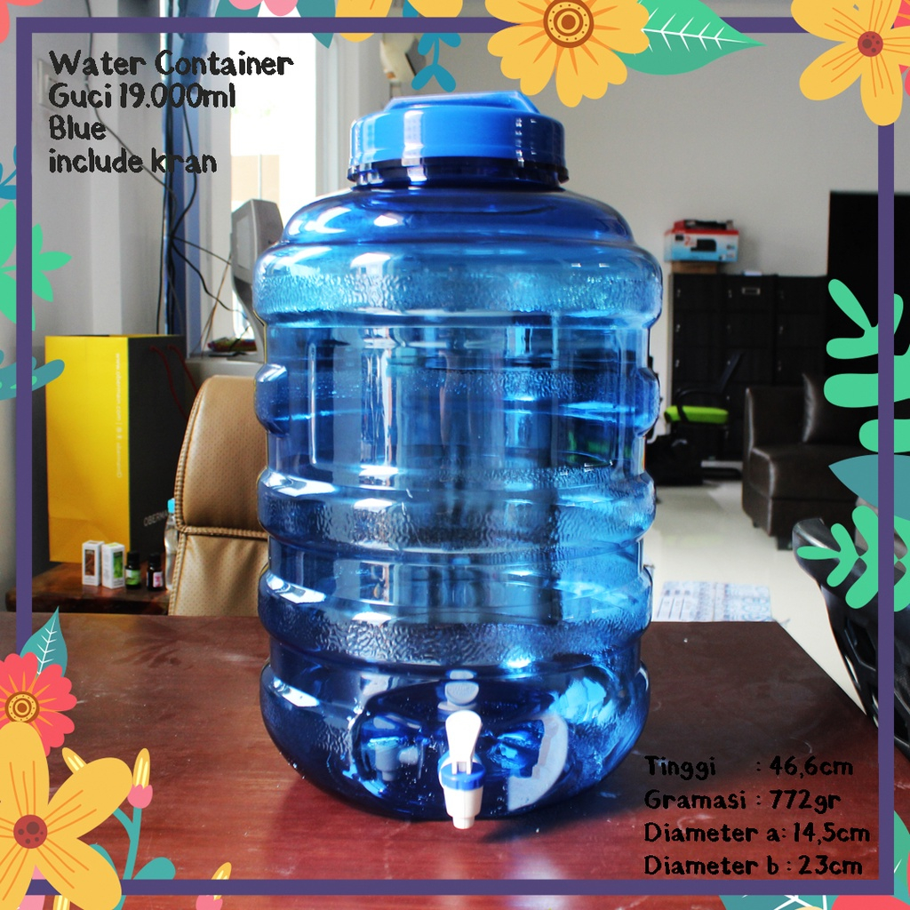Jual WATER CONTAINER 19LITER 19000ML 19L 19000 ML GUCI BIRU INCLUDE ...