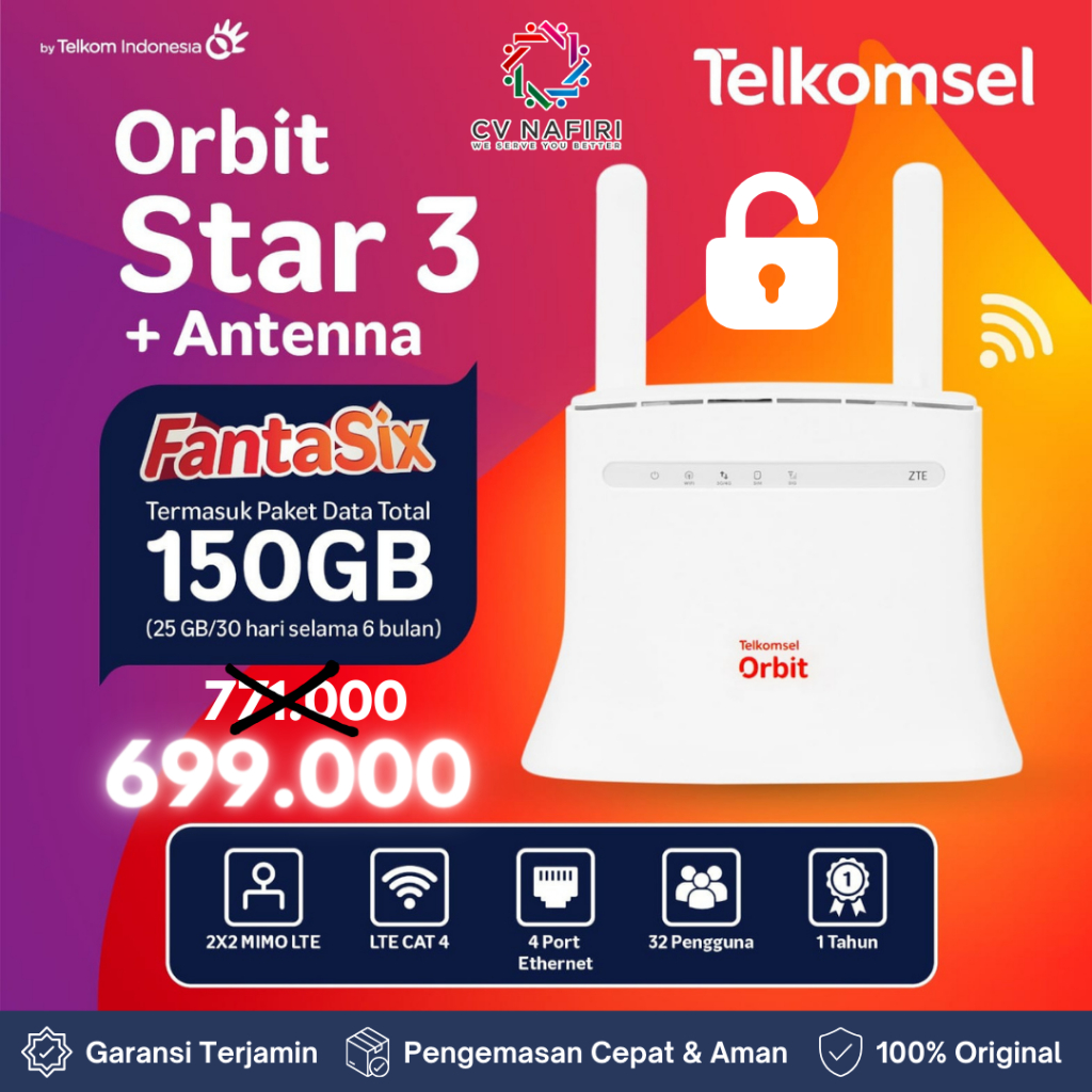 Jual MODEM ORBIT STAR 3 + 2 ANTENA FREE TELKOMSEL 150GB 6 BULAN ...