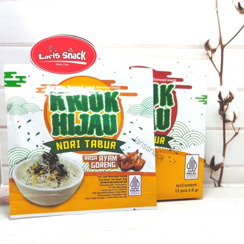 Jual Cemilan Rumput Laut Kriuk Hijau Nori Goreng Aneka Rasa Box (Isi 12 ...