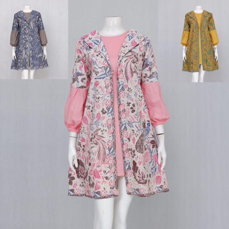 Jual Tunik Blazer batik davita batik warna pink, kunyit, indigo | Shopee Indonesia