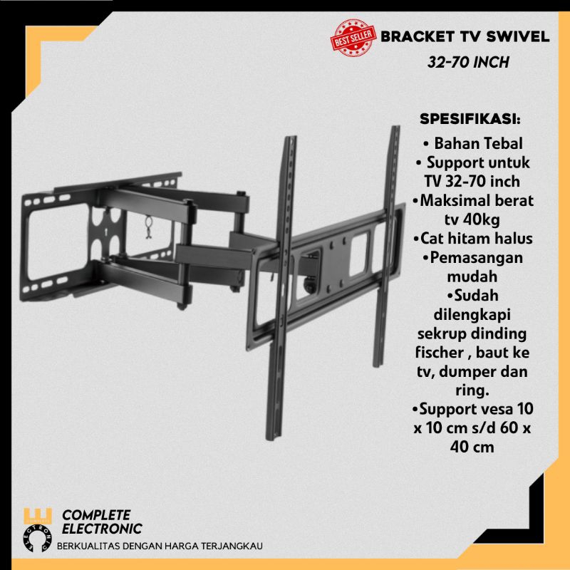 Jual Braket TV Breket TV Swivel 32 40 43 50 55 60 65 70 inch Swivel ...